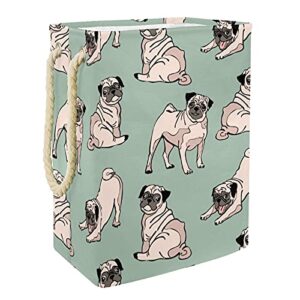 inhomer mustard green dog pug large laundry hamper waterproof collapsible clothes hamper basket for clothing toy organizer, home decor for bedroom bathroom