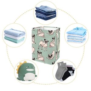 Inhomer Mustard Green Dog Pug Large Laundry Hamper Waterproof Collapsible Clothes Hamper Basket for Clothing Toy Organizer, Home Decor for Bedroom Bathroom