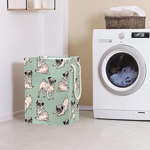 Inhomer Mustard Green Dog Pug Large Laundry Hamper Waterproof Collapsible Clothes Hamper Basket for Clothing Toy Organizer, Home Decor for Bedroom Bathroom