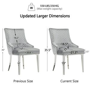 AZhome Dining Chairs, High-End Silver Gray Velvet Upholstered Dining Room Chairs with Silver Metal Legs, Set of 2