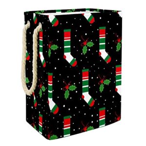 inhomer christmas winter black sock large laundry hamper waterproof collapsible clothes hamper basket for clothing toy organizer, home decor for bedroom bathroom