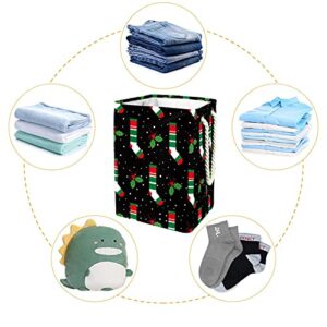 Inhomer Christmas Winter Black Sock Large Laundry Hamper Waterproof Collapsible Clothes Hamper Basket for Clothing Toy Organizer, Home Decor for Bedroom Bathroom