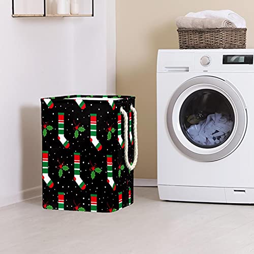 Inhomer Christmas Winter Black Sock Large Laundry Hamper Waterproof Collapsible Clothes Hamper Basket for Clothing Toy Organizer, Home Decor for Bedroom Bathroom