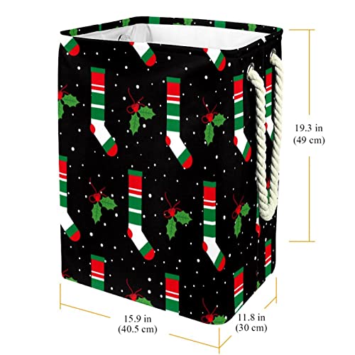 Inhomer Christmas Winter Black Sock Large Laundry Hamper Waterproof Collapsible Clothes Hamper Basket for Clothing Toy Organizer, Home Decor for Bedroom Bathroom