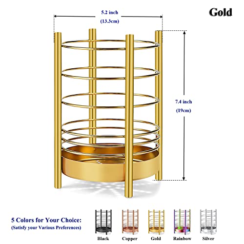 Gold Kitchen Utensil Holder for Kitchen Counter, Stainless Steel Utensil Crocks, Gold Titanium Coating Utensil Storage Caddy Organizer, Cooking Utensil Holder, Easy Cleaning (Gold/7.4''x5.2'')