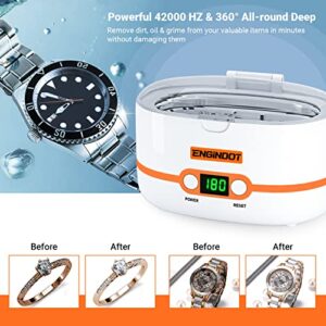 Ultrasonic Jewelry Cleaner, ENGiNDOT 600ML Professional Ultrasonic Cleaner Machine, Portable Household Cleaning Machine With Five Digital Timer for Eyeglasses, Watches, Earrings, Ring, Necklaces,Coins