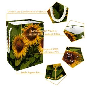 Inhomer Sunflower Three Flower Plant Supplies Yellow Large Laundry Hamper Waterproof Collapsible Clothes Hamper Basket for Clothing Toy Organizer, Home Decor for Bedroom Bathroom