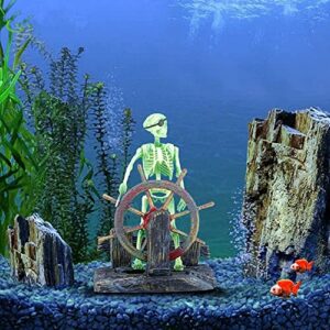 Mesee Aquarium Pirate Captain Decoration, Skeleton Seaman Landscape Fish Tank Decor, Undersea Air-driven Aquatic Ornament Decorations for Home Fishing Tank /Arts Crafts /Decorating