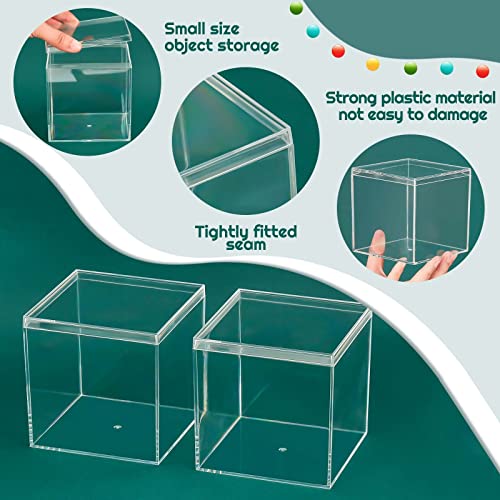 8 Pieces Clear Acrylic Plastic Jewelry Box Mini Storage Box Mini Cube Containers with Lids Storage Candy Box for Candy Pill and Tiny Jewelry (Square, 3.9 x 3.9 x 3.9 Inch)