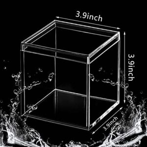 8 Pieces Clear Acrylic Plastic Jewelry Box Mini Storage Box Mini Cube Containers with Lids Storage Candy Box for Candy Pill and Tiny Jewelry (Square, 3.9 x 3.9 x 3.9 Inch)