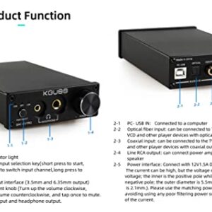 KGUSS DAC-K3 PRO USB DAC Headphone Amplifier Mini HiFi Optical/Coaxial/USB DAC Decoder Audio 24Bit 192KHz DA Converter ESS9018K2M Decoder Multifunctional Preamp Desktop Amplifier (Black)