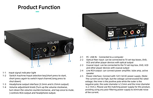 KGUSS DAC-K3 PRO USB DAC Headphone Amplifier Mini HiFi Optical/Coaxial/USB DAC Decoder Audio 24Bit 192KHz DA Converter ESS9018K2M Decoder Multifunctional Preamp Desktop Amplifier (Black)