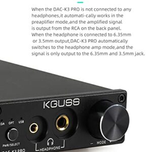 KGUSS DAC-K3 PRO USB DAC Headphone Amplifier Mini HiFi Optical/Coaxial/USB DAC Decoder Audio 24Bit 192KHz DA Converter ESS9018K2M Decoder Multifunctional Preamp Desktop Amplifier (Black)