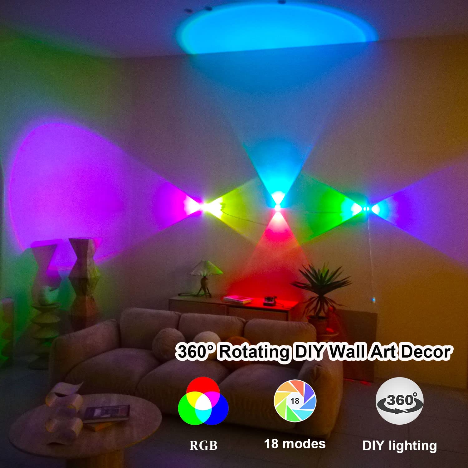 ACNCTOP Novelty Ambient and Mood Lighting 360° Rotating DIY Wall Art Decor RGB Bar LED Wall Light for Bedroom,Living Room,Room,Hallway,Stair,Modern Home Decoration