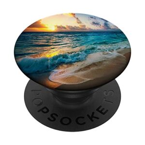 beach ocean waves a sunset and palm trees beach scene popsockets standard popgrip