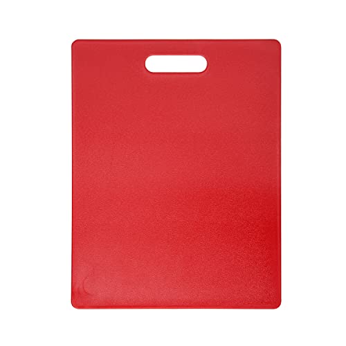 Farberware Large Plastic Cutting Board, Dishwasher- Safe Poly Chopping Board for Kitchen Meal Prep with Easy Grip Handle, 11x14-Inch, Red