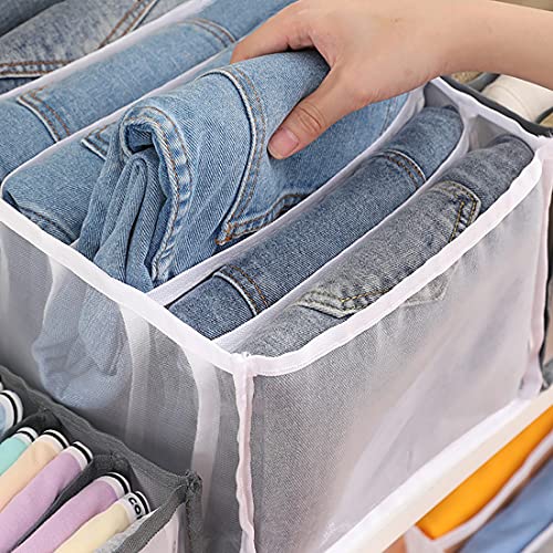 HOMINDESIGN Washable Drawer Organizer Nylon Mesh Fabric Closet Organizer for Underwears Pants T-shirts (White-3pc for Pants/Clothes)