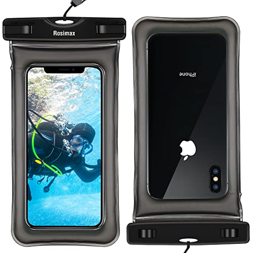 Rosimax Waterproof Phone Pouch Floating IPX8 Underwater Snorkeling Diving Cell Phone Case Dry Bag for iPhone 13 12 11 Pro Max Xs XR X 8 7 6S Galaxy S20 S10 Plus S10e Note 10 9 Pixel up to 7" (Black)