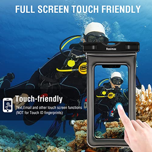 Rosimax Waterproof Phone Pouch Floating IPX8 Underwater Snorkeling Diving Cell Phone Case Dry Bag for iPhone 13 12 11 Pro Max Xs XR X 8 7 6S Galaxy S20 S10 Plus S10e Note 10 9 Pixel up to 7" (Black)