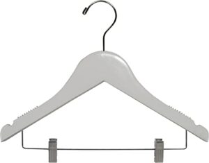 12 inch kids wooden hanger with clips 25 pack, children toddler non-slip shoulder solid wood shirt pants coat hangers, white finish