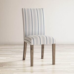 Jofran Eastern Tides Upholstered Parsons Dining Chair, Off-White with Blue Stripes