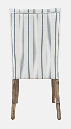 Jofran Eastern Tides Upholstered Parsons Dining Chair, Off-White with Blue Stripes