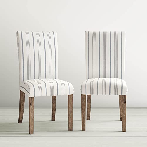 Jofran Eastern Tides Upholstered Parsons Dining Chair, Off-White with Blue Stripes