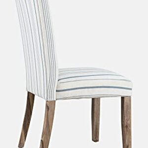 Jofran Eastern Tides Upholstered Parsons Dining Chair, Off-White with Blue Stripes