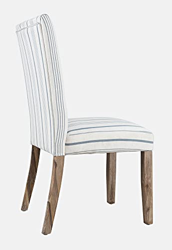 Jofran Eastern Tides Upholstered Parsons Dining Chair, Off-White with Blue Stripes