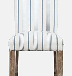 Jofran Eastern Tides Upholstered Parsons Dining Chair, Off-White with Blue Stripes