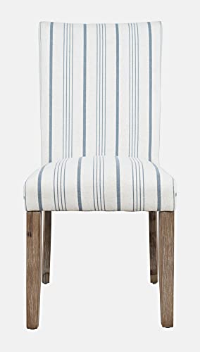 Jofran Eastern Tides Upholstered Parsons Dining Chair, Off-White with Blue Stripes