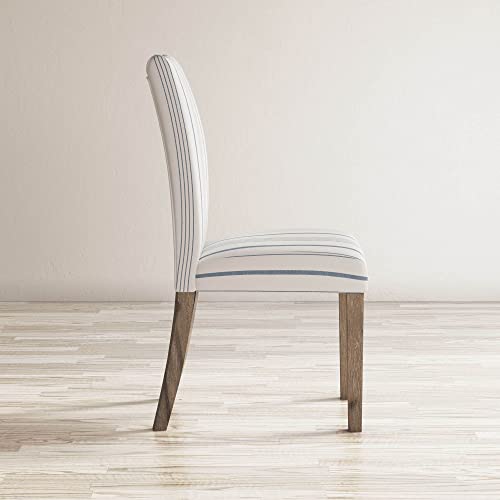 Jofran Eastern Tides Upholstered Parsons Dining Chair, Off-White with Blue Stripes