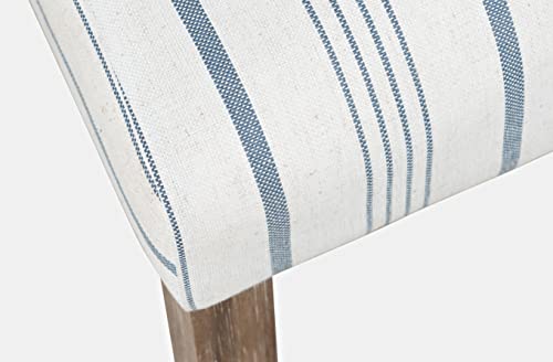 Jofran Eastern Tides Upholstered Parsons Dining Chair, Off-White with Blue Stripes