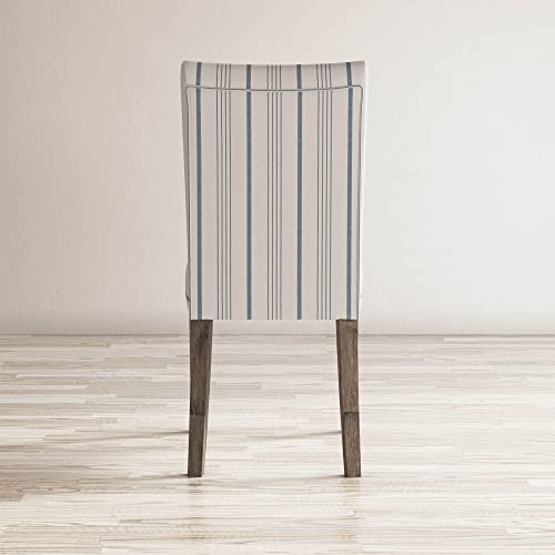 Jofran Eastern Tides Upholstered Parsons Dining Chair, Off-White with Blue Stripes