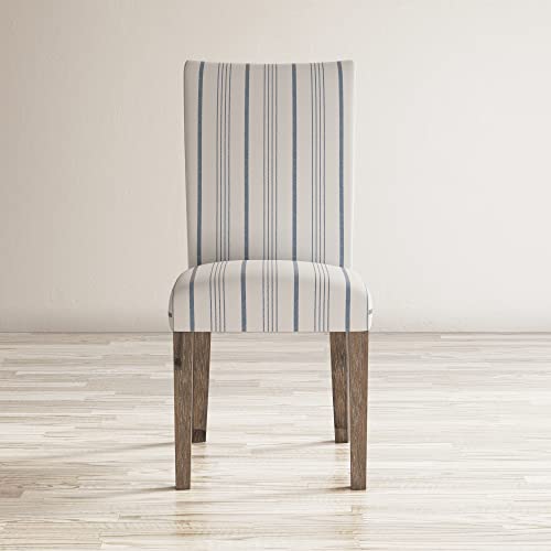 Jofran Eastern Tides Upholstered Parsons Dining Chair, Off-White with Blue Stripes