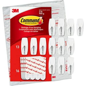 command medium wire hooks, 13-command hooks, 16-command strips, damage-free, white