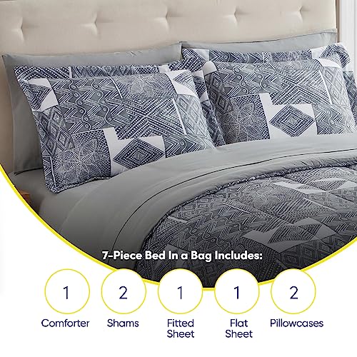 Sweet Home Collection 7 Piece Comforter Set Bag Solid Color All Season Soft Down Alternative Blanket & Luxurious Microfiber Bed Sheets, Tulsa, Queen