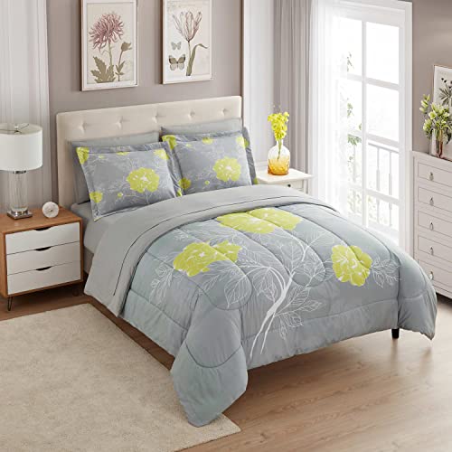 Sweet Home Collection 7 Piece Comforter Set Bag Solid Color All Season Soft Down Alternative Blanket & Luxurious Microfiber Bed Sheets, Florence, Queen