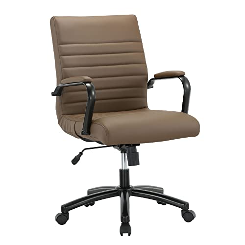 Realspace® Modern Comfort Winsley Bonded Leather Mid-Back Manager's Chair, Brown/Black, BIFMA Compliant