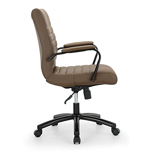 Realspace® Modern Comfort Winsley Bonded Leather Mid-Back Manager's Chair, Brown/Black, BIFMA Compliant