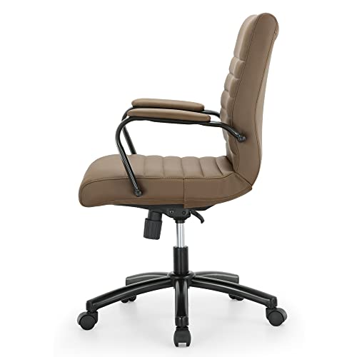 Realspace® Modern Comfort Winsley Bonded Leather Mid-Back Manager's Chair, Brown/Black, BIFMA Compliant