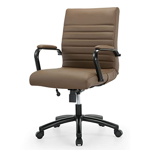 Realspace® Modern Comfort Winsley Bonded Leather Mid-Back Manager's Chair, Brown/Black, BIFMA Compliant