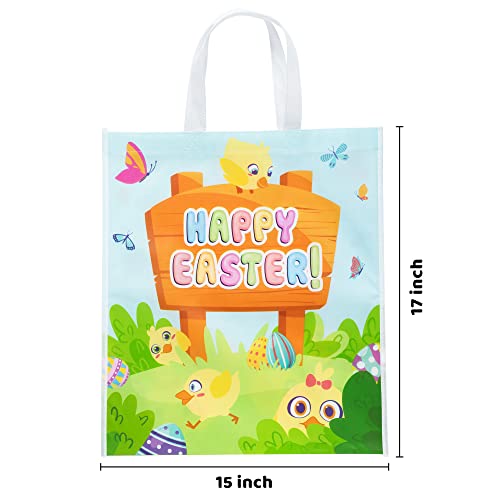 JOYIN 12 Pcs Easter Tote Bags, 17"x15" Canvas Creamed Tone Gift Kraft Treat Goodie Reusable Grocery Bags and Basket with Handles for Easter Egg Hunt Party Favors