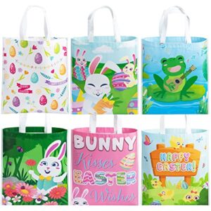 JOYIN 12 Pcs Easter Tote Bags, 17"x15" Canvas Creamed Tone Gift Kraft Treat Goodie Reusable Grocery Bags and Basket with Handles for Easter Egg Hunt Party Favors