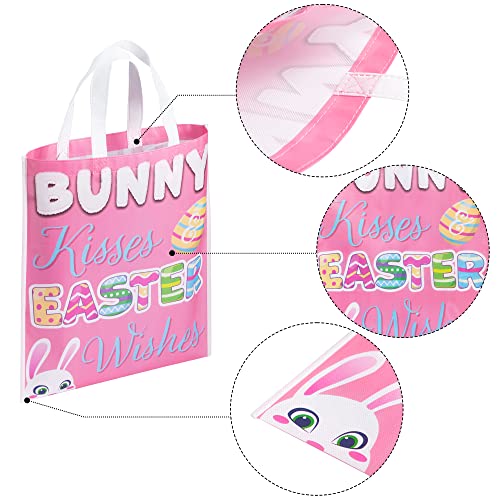 JOYIN 12 Pcs Easter Tote Bags, 17"x15" Canvas Creamed Tone Gift Kraft Treat Goodie Reusable Grocery Bags and Basket with Handles for Easter Egg Hunt Party Favors