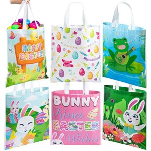 JOYIN 12 Pcs Easter Tote Bags, 17"x15" Canvas Creamed Tone Gift Kraft Treat Goodie Reusable Grocery Bags and Basket with Handles for Easter Egg Hunt Party Favors