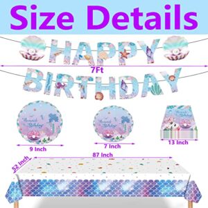 UOMNICUE Mermaid Birthday Party Supplies and Decorations Set, Paper Plates Paper Cups Napkins Straws Cutlery Tablecloth and Happy Birthday Banner for Kids Girls Mermaid Themed Party Favors, Serves 10