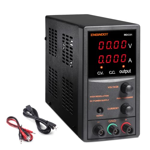 DC Power Supply Variable, ENGINDOT 30V 5A Adjustable DC Bench Power Supply with 4 Digit LED Display, Data Hold, Coarse and Fine Adjustment (10mV, 1mA) with 110V/45.3" Alligator Lead