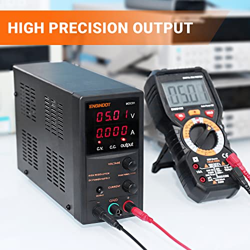 DC Power Supply Variable, ENGINDOT 30V 5A Adjustable DC Bench Power Supply with 4 Digit LED Display, Data Hold, Coarse and Fine Adjustment (10mV, 1mA) with 110V/45.3" Alligator Lead