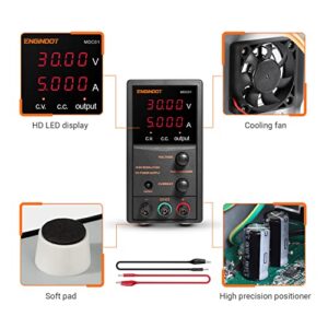 DC Power Supply Variable, ENGINDOT 30V 5A Adjustable DC Bench Power Supply with 4 Digit LED Display, Data Hold, Coarse and Fine Adjustment (10mV, 1mA) with 110V/45.3" Alligator Lead